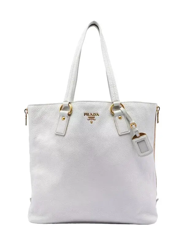 Prada Vitello Daino Side Zip Tote Bag - White