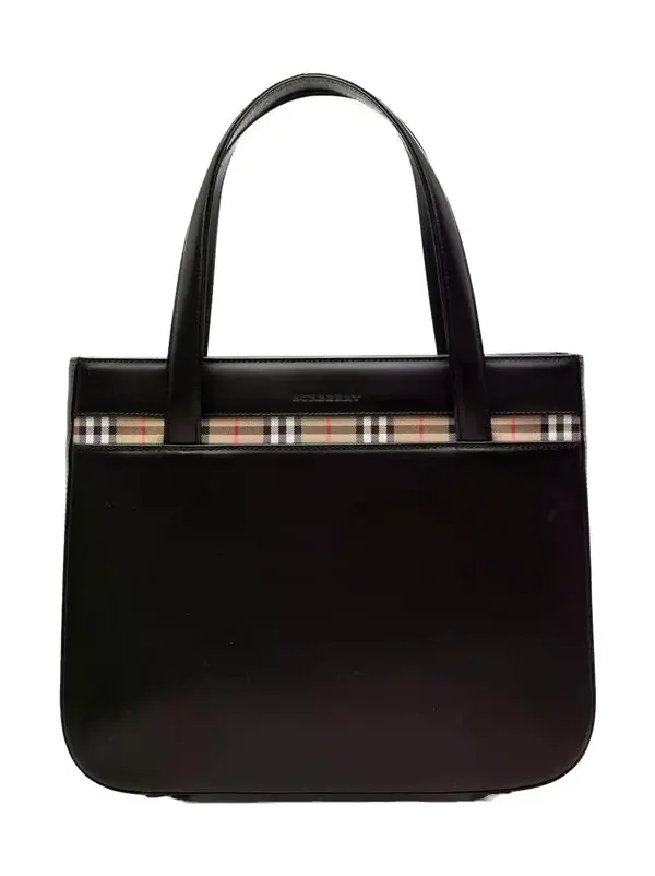 Burberry House Check Trimmed Leather Handbag - Black