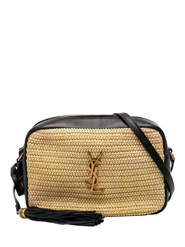 Saint Laurent Woven Raffia And Leather Lou Camera Crossbody Bag - Black