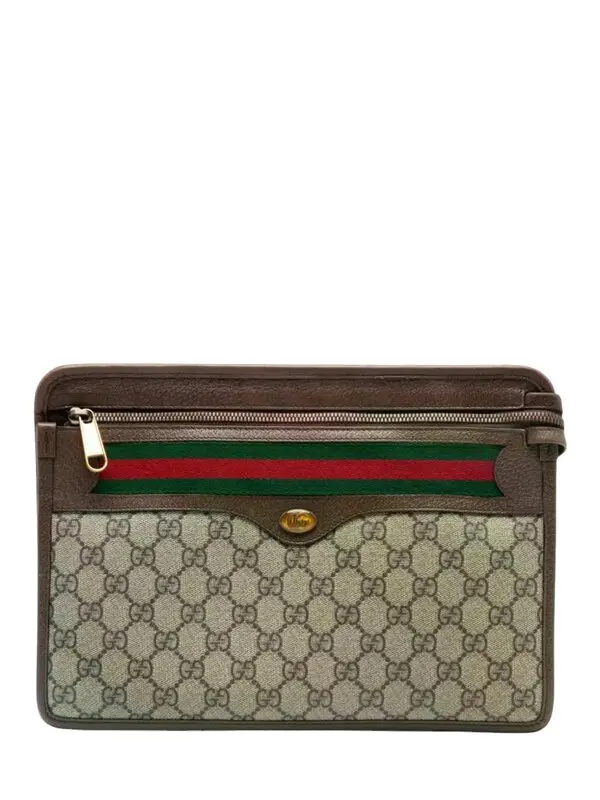 Gucci Gg Supreme Web Ophidia Clutch - Brown