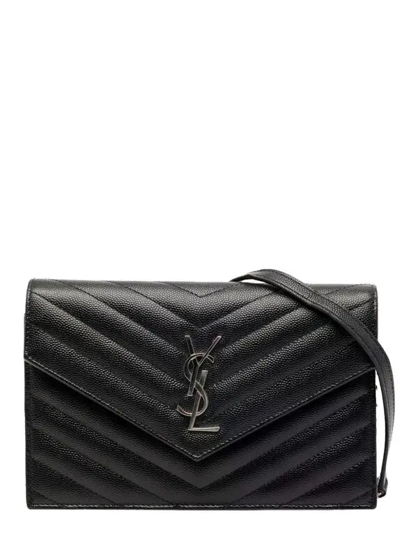 Saint Laurent Grain De Poudre Cassandre Envelope Chain Wallet - Black