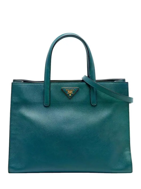 Prada Saffiano Soft Triple Pocket Tote Satchel - Blue