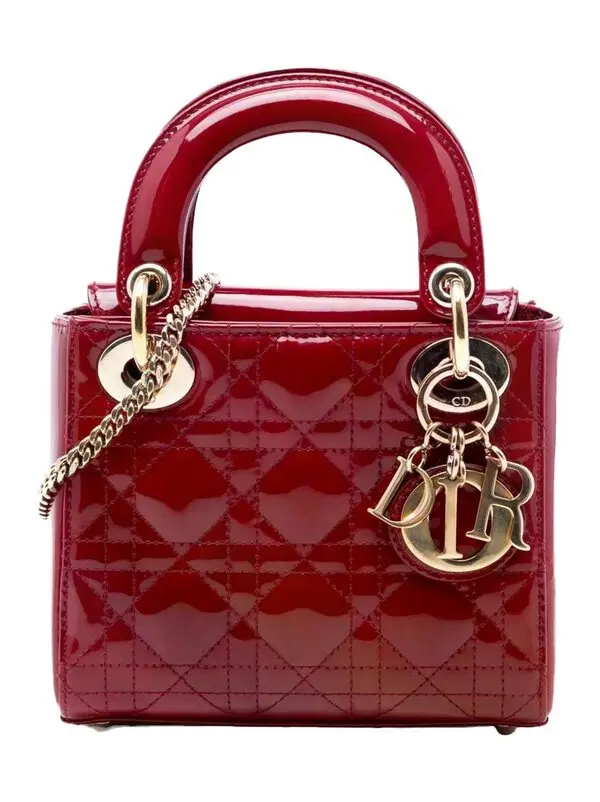 Dior 2018 Mini Patent Cannage Lady Satchel - Red