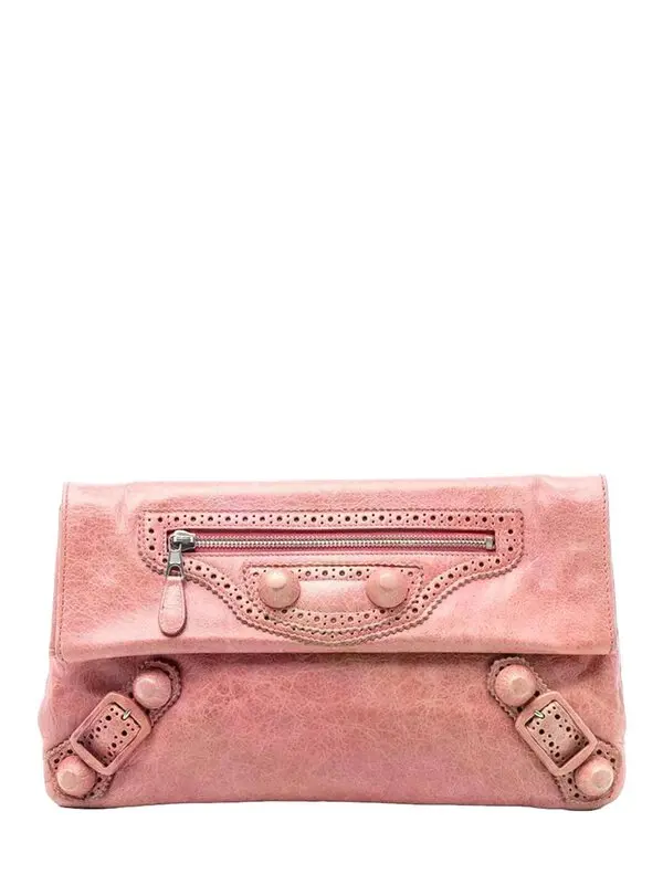 Balenciaga 2000-2002 Lambskin Motocross Giant 21 Brogues Envelope Clutch - Pink
