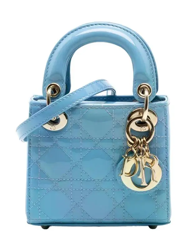 Dior 2021 Micro Patent Cannage Lady Satchel - Blue