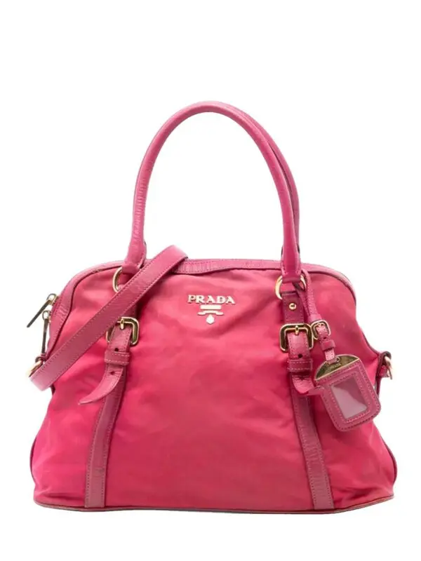 Prada Saffiano Trimmed Tessuto Dome Satchel - Pink