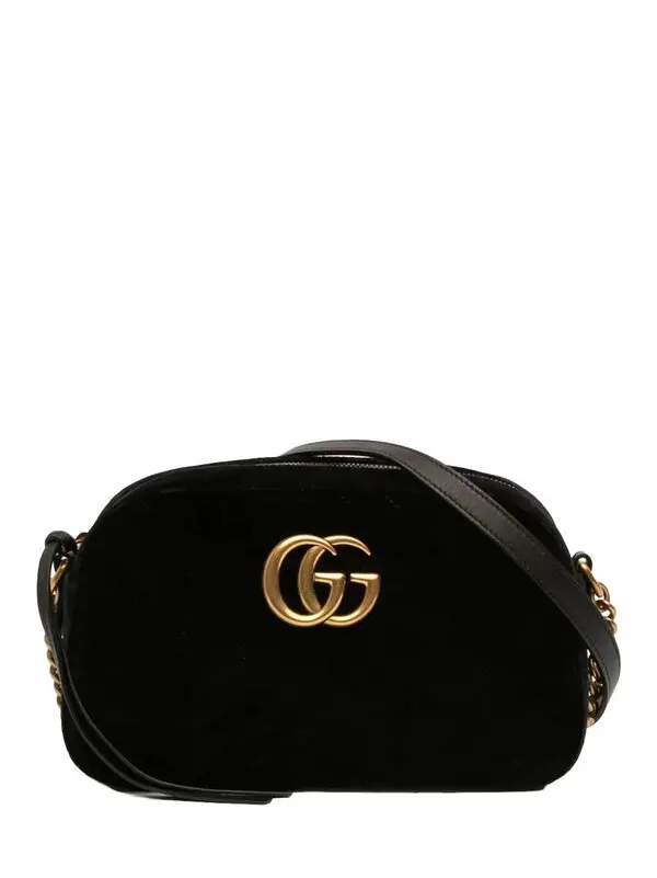 Gucci Small Gg Marmont Matelassé Velvet Crossbody Bag - Black