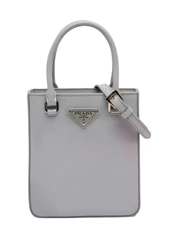 Prada Small Brushed Leather Tote Satchel - Grey