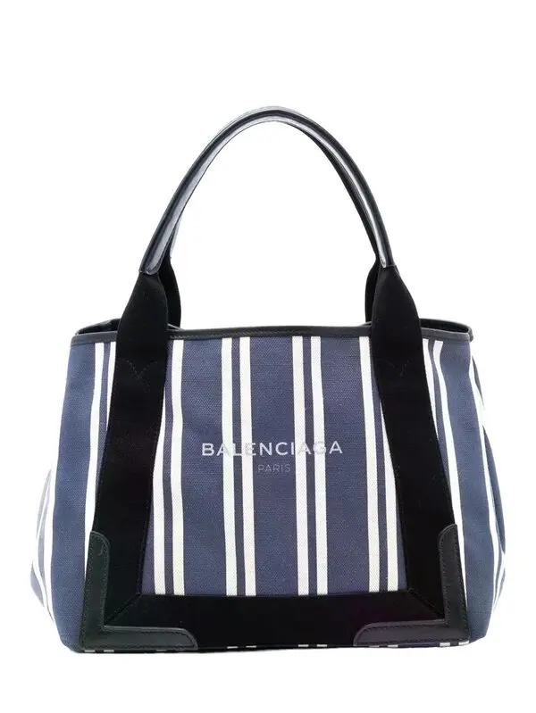 Balenciaga 2017 Canvas Striped Cabas S Tote - Blue