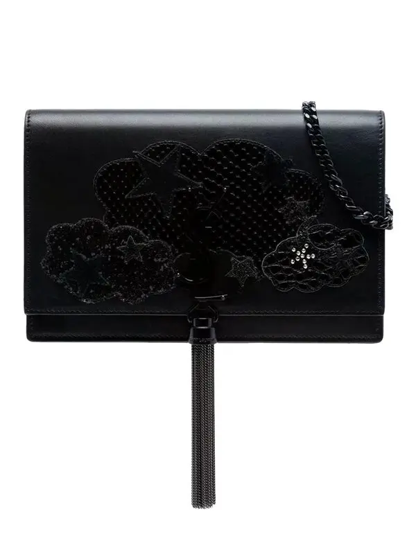 Saint Laurent Calfskin Cloud Star Applique Monogram Kate Tassel Wallet On Chain Crossbody Bag - Black