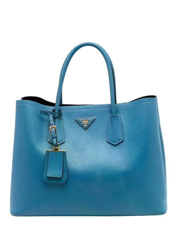 Prada Large Saffiano Cuir Double Satchel - Blue