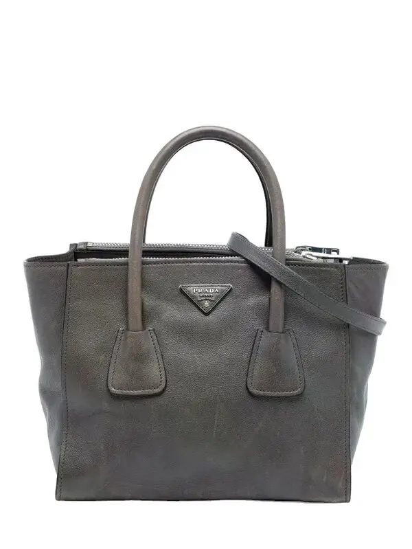 Prada Small Glace Calf Twin Pocket Satchel - Grey