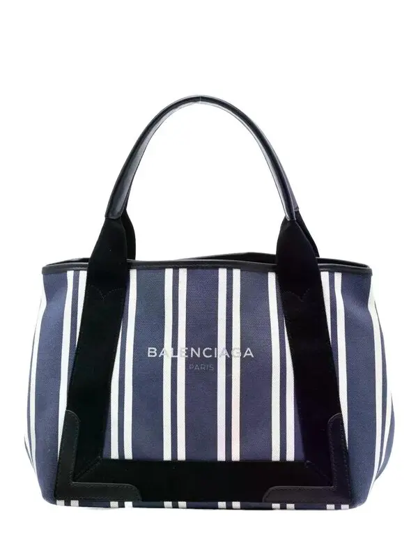 Balenciaga 2017 Canvas Striped Cabas S Tote Bag - Blue