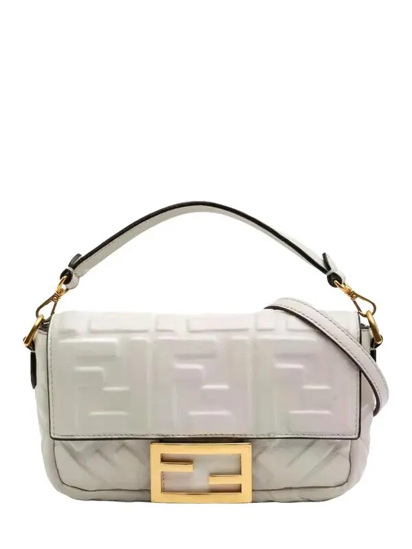Fendi 2010-2025 Mini Zucca Embossed Leather Baguette - White