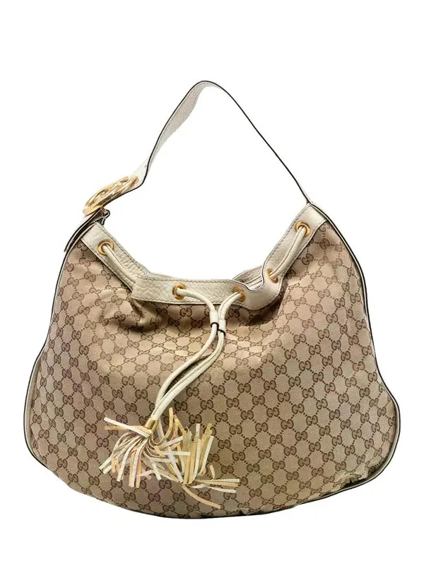 Gucci Gg Canvas Interlocking Icon Drawstring Hobo Shoulder Bag - White