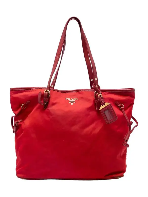 Prada Saffiano Trimmed Tessuto Tote Bag - Red