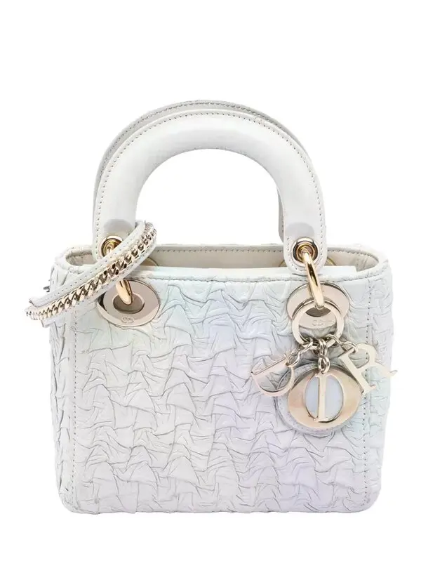 Dior 2019 Mini Wavy Crinkled Lambskin Lady Satchel - White