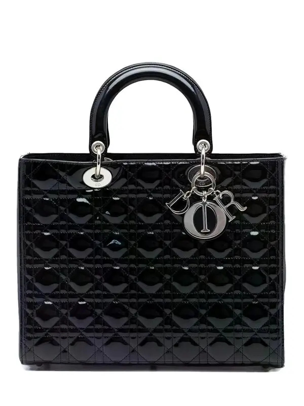 Dior 2012 Large Patent Cannage Lady Satchel - Black