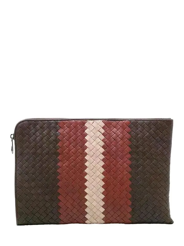 Bottega Veneta 2012-2025 Tricolor Nappa Intrecciato Clutch - Brown
