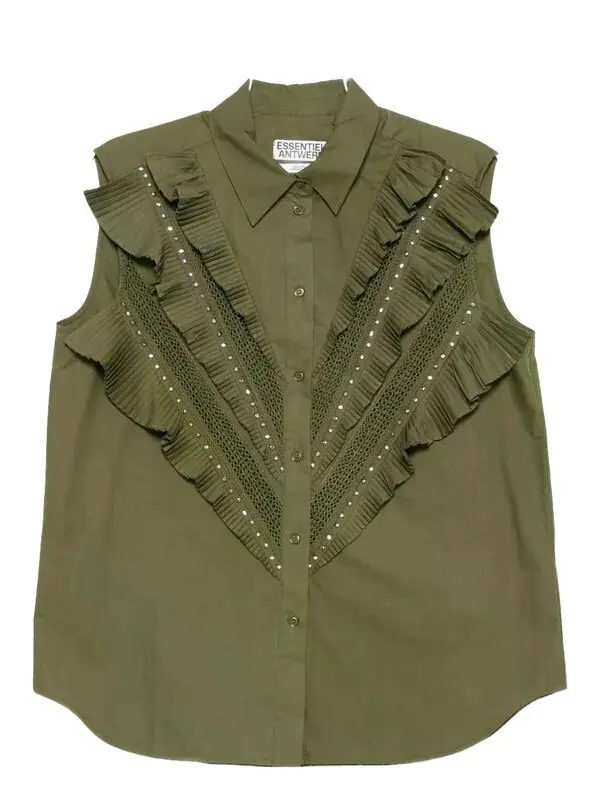 Essentiel Antwerp Ruffled Sleeveless Shirt - Green