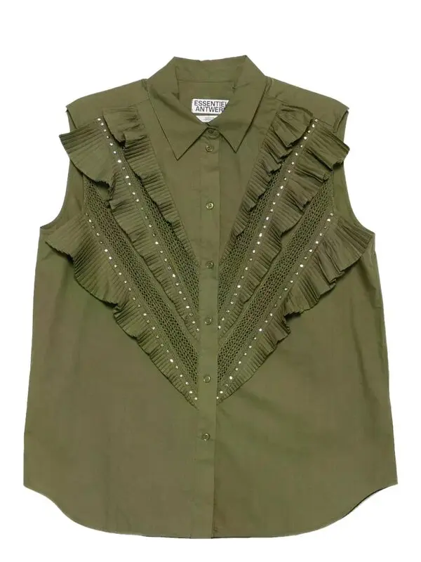 Essentiel Antwerp Ruffled Sleeveless Shirt - Green