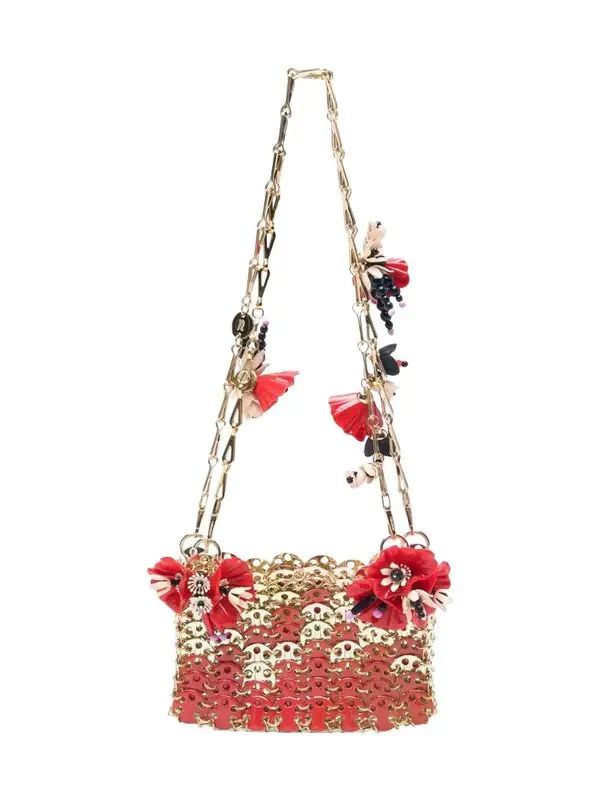 Rabanne Nano 1969 Floral-appliqué Shoulder Bag - Red