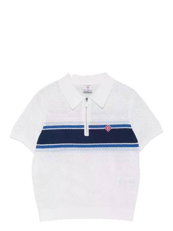 Casablanca Striped Zip Polo Shirt - White