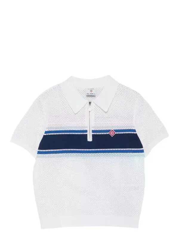 Casablanca Striped Zip Polo Shirt - White