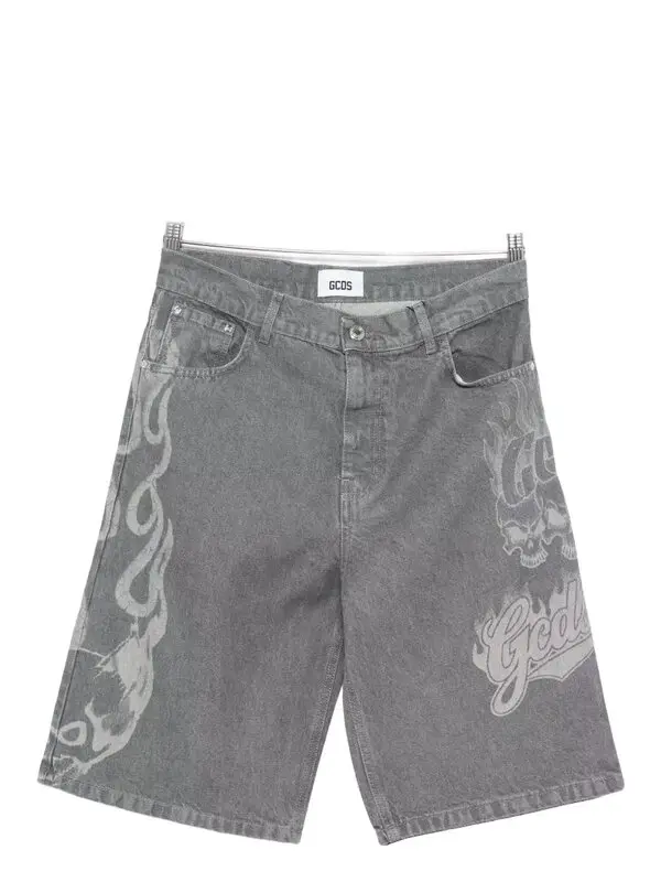 Gcds Printed Denim Shorts - Grey