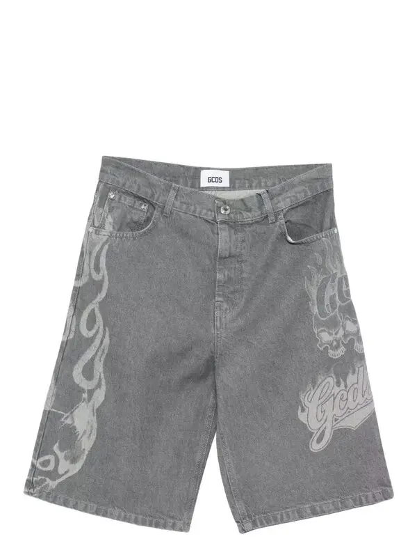 Gcds Printed Denim Shorts - Grey