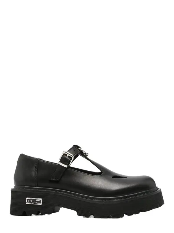 CULT Leather Loafers With Buckle Strap - Black
