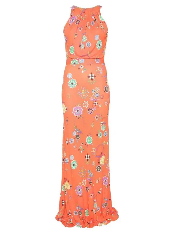 Emilio Pucci Floral-print Halterneck Maxi Dress - Orange
