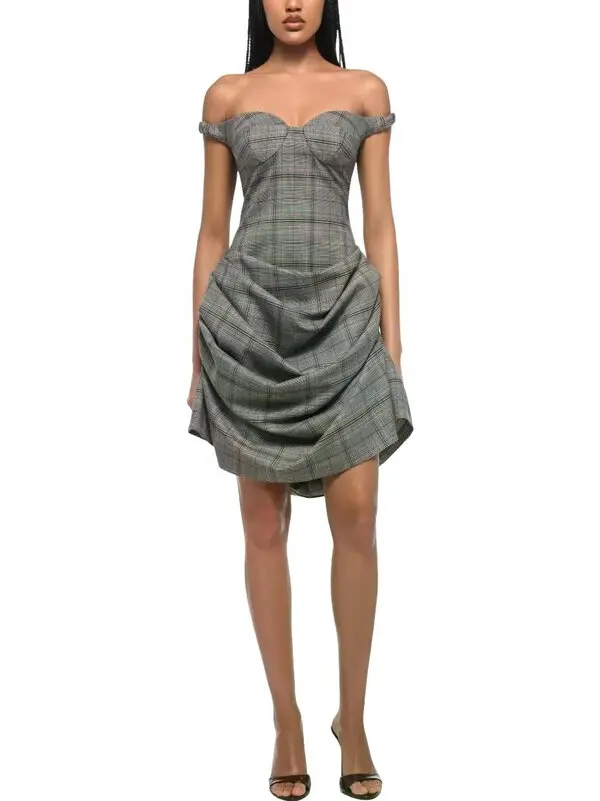 ANOUKI Checkered Draped Mini Dress - Grey
