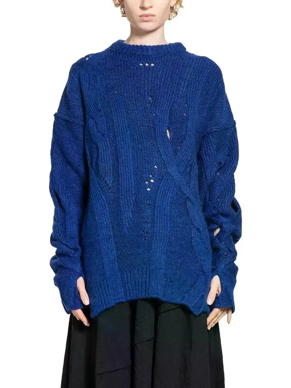 HALOS Cable Knit Distressed Sweater - Blue