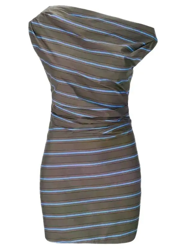 Staud Striped One-shoulder Mini Dress - Brown