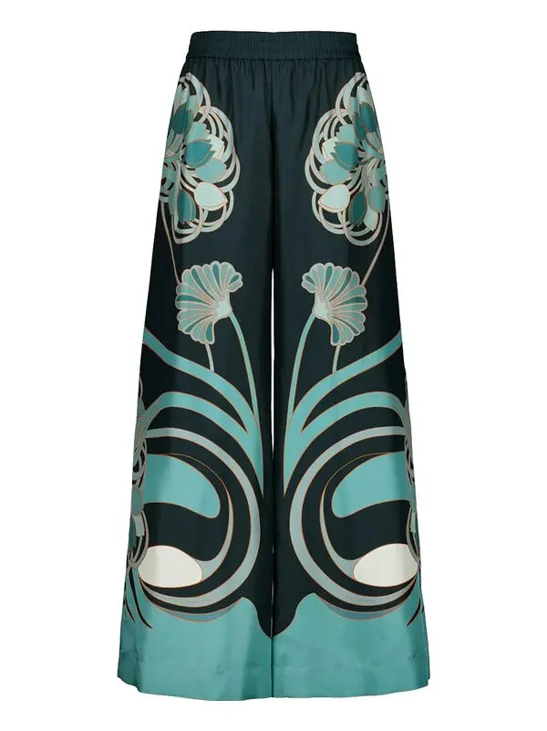 La DoubleJ Printed Silk Palazzo Pants - Green