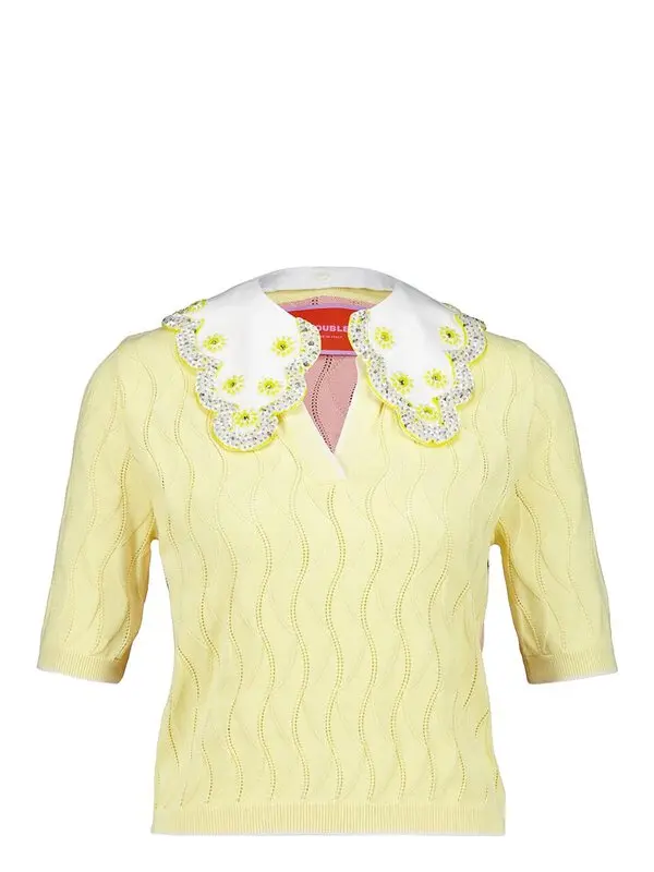 La DoubleJ Embroidered Crop Polo - Yellow