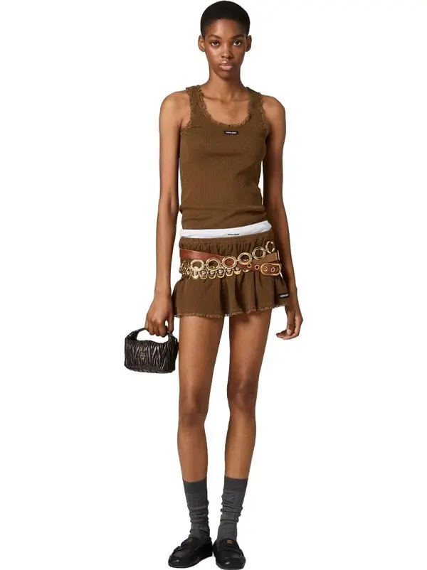 Miu Miu Garment-dyed Cotton Miniskirt - Brown