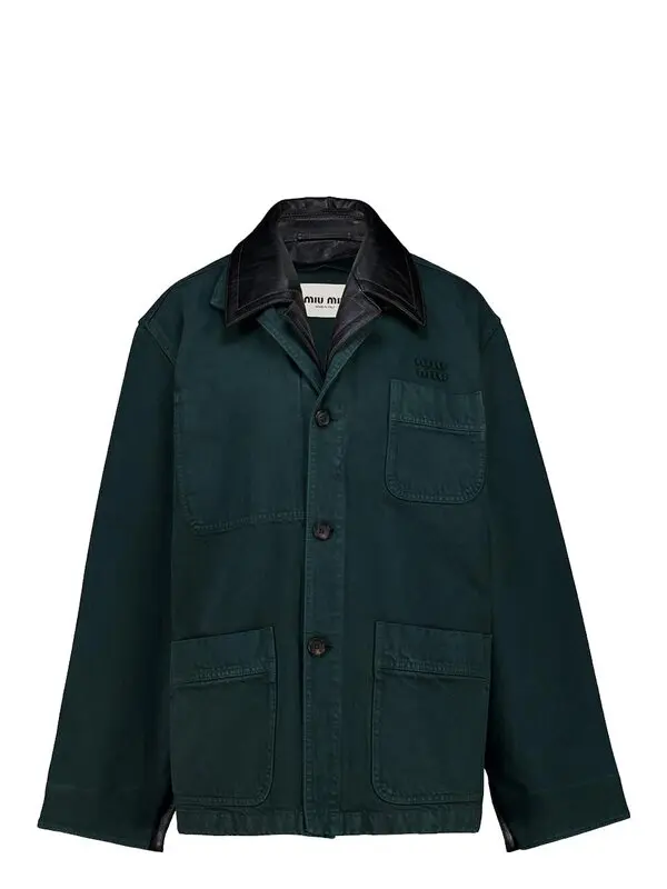 Miu Miu Bottle Gabardine And Leather Jacket - Green