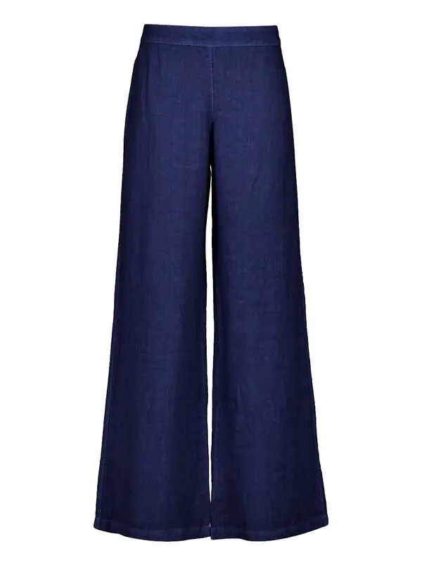 120% Lino Wide-leg Linen Trousers - Blue