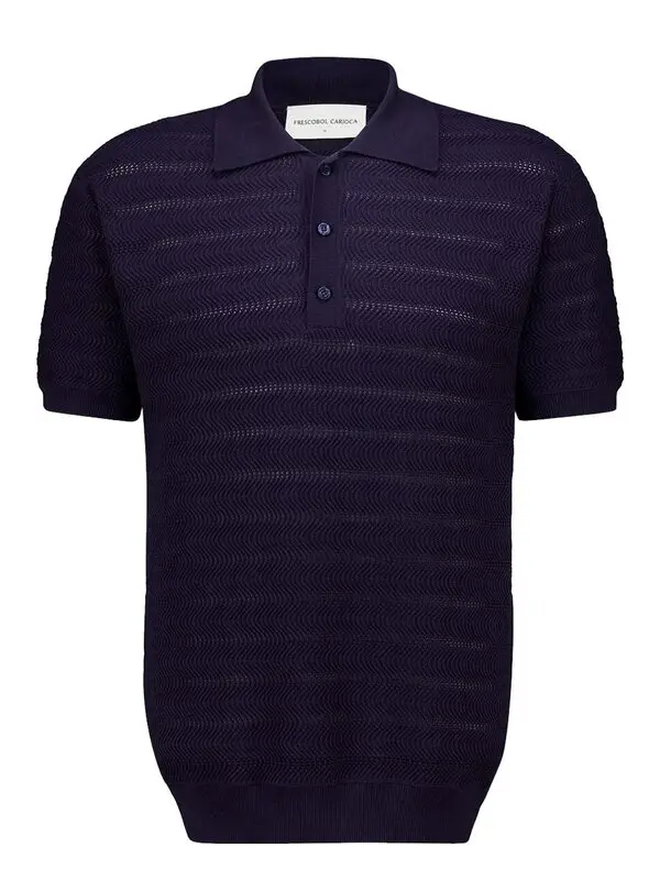 Frescobol Carioca Navy Vidal Cotton Jacquard Polo - Blue