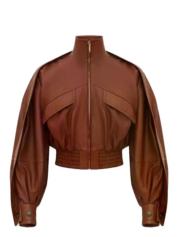 Zimmermann Luna Leather Bomber Jacket - Brown