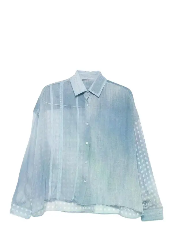 Ermanno Scervino Lace-trim Polka-dot Silk Shirt - Blue