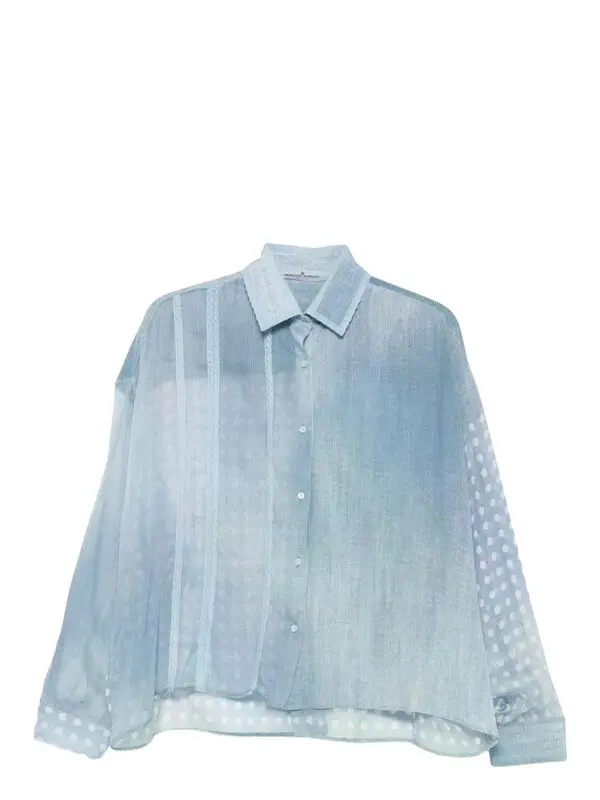 Ermanno Scervino Lace-trim Polka-dot Silk Shirt - Blue
