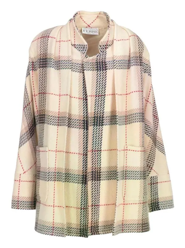 Gianfranco Ferre 1980s Plaid Virgin Wool Coat - Neutrals