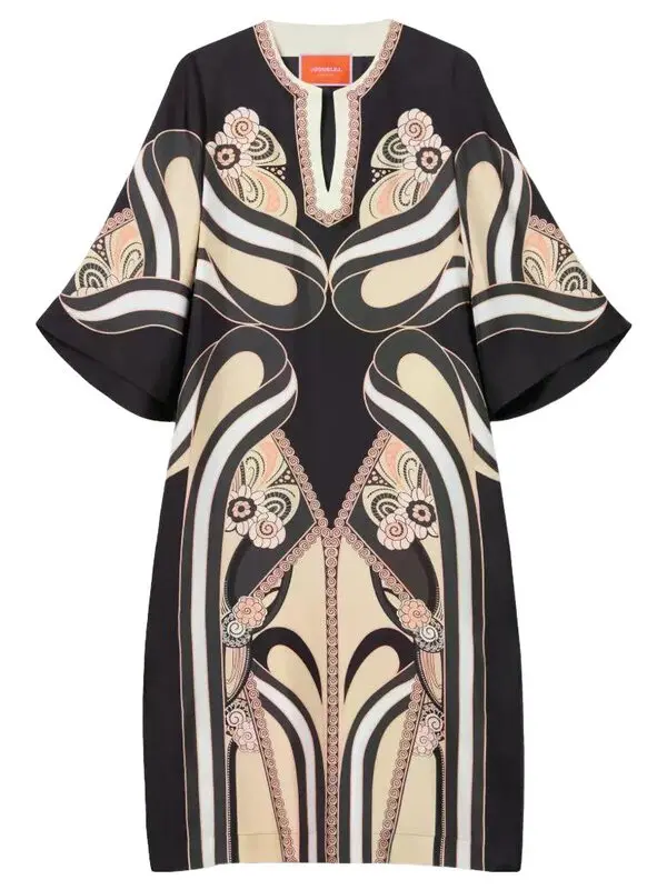 La DoubleJ Printed Silk Twill Kaftan Dress - Black