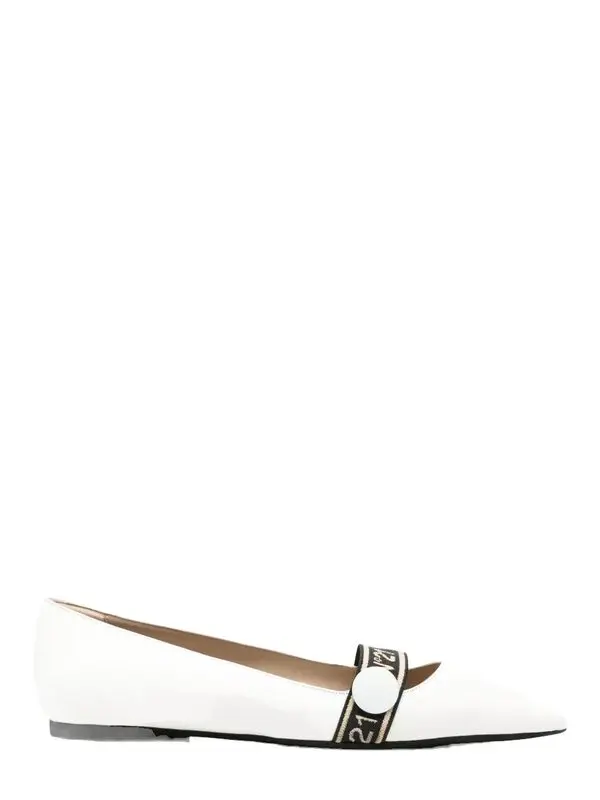 N°21 Pointed-toe Strap Flat Pumps - White