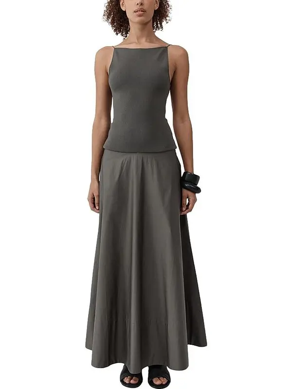 ST. AGNI Backless Circle Hem Maxi Dress - Khaki