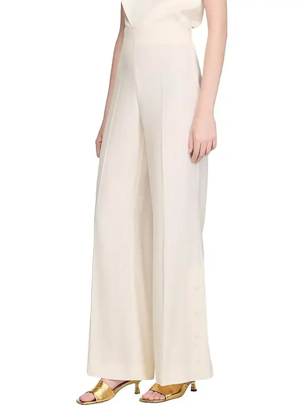 Sandro Tobias Buttoned Slit Straight Leg Trousers - Ecru