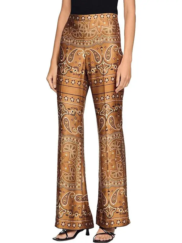 Sandro Darius Bandana Print Flowy Trousers - Brown Black